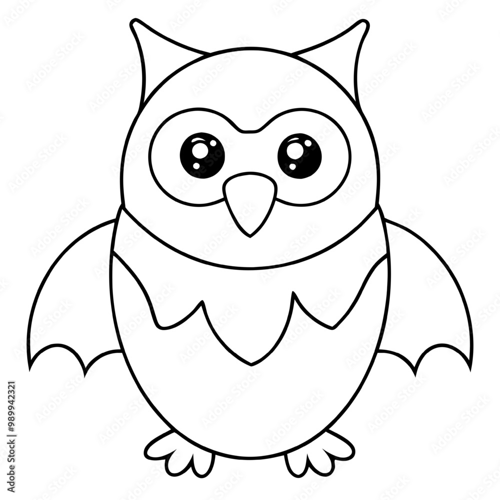 Cute Cartoon Owl Coloring Page: A simple and adorable line drawing of a ...