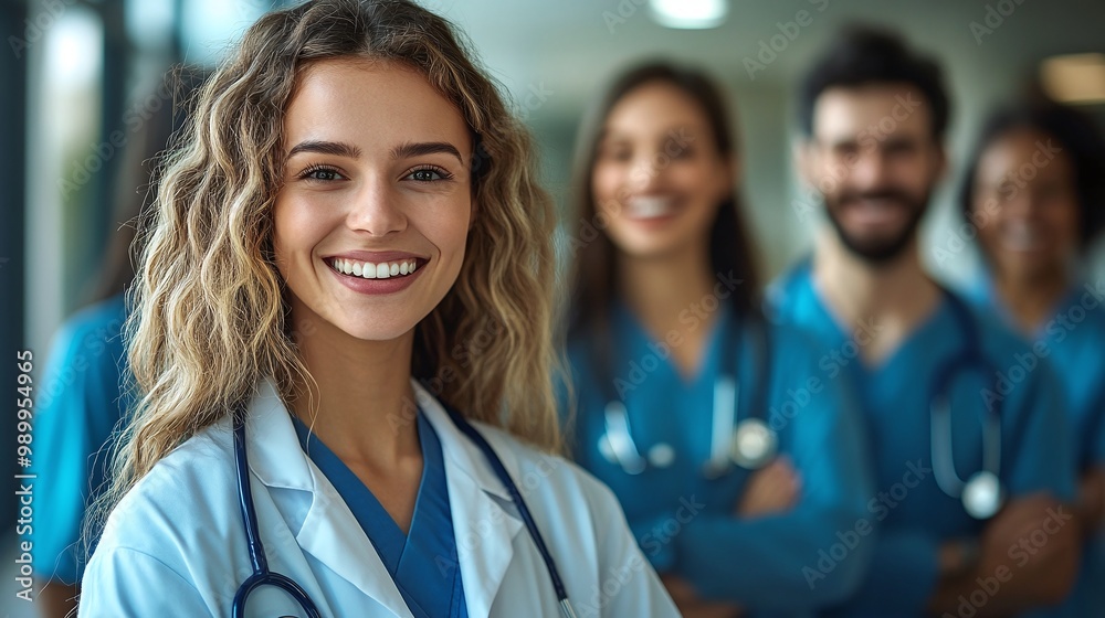 cheerful medical team banner featuring healthy doctors and nurses ...