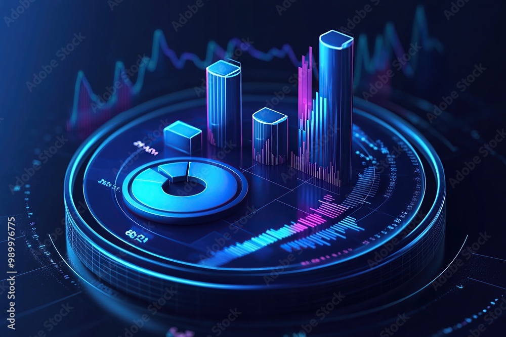 3d icon of blue graph, with bar chart and line graphs on it, in ...
