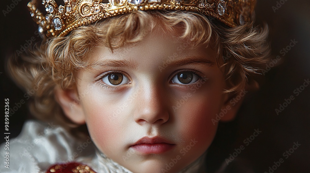 Foto de portrait of a noble young prince wearing a golden crown ...