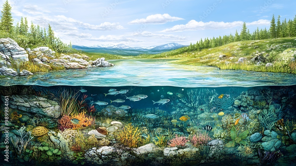 2. An artistic cross-section of a lake, highlighting the different ...