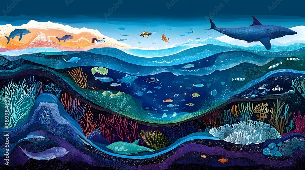 3. A scientific cross-section of an oceanic environment, illustrating ...