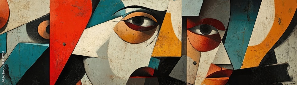 Close-up shot of a cubist animation portraying a pivotal moment in ...