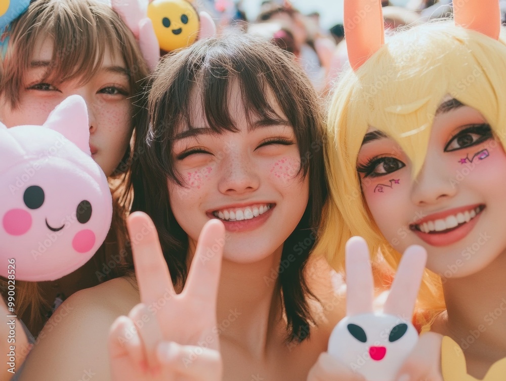Diverse Young Adult Women in Lively Daytime Cosplay Group Posing for ...