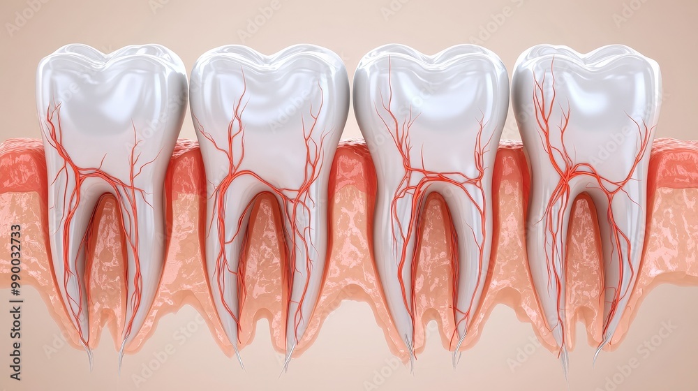 Healthy Teeth with Visible Roots and Blood Vessels Dental Anatomy ...