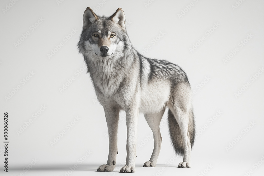 Gray Wolf in Full Height A gray wolf standing tall and looking forward ...
