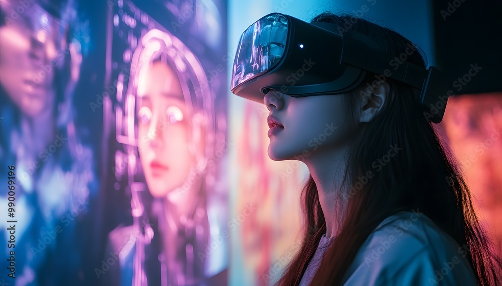 A virtual reality world where humans interact with AI avatars in a ...