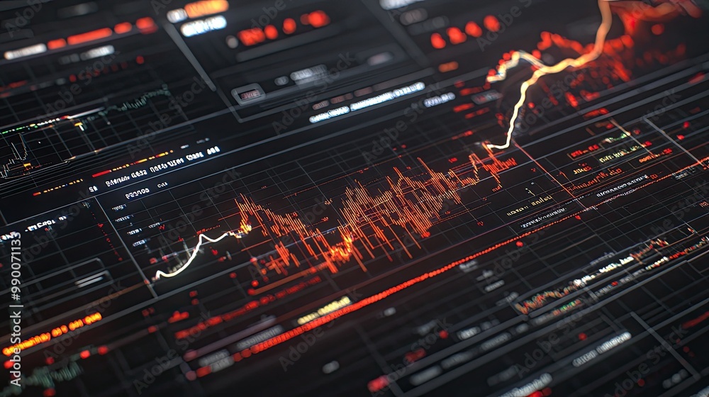 Forex trading platform graph with various indicators, showing a ...