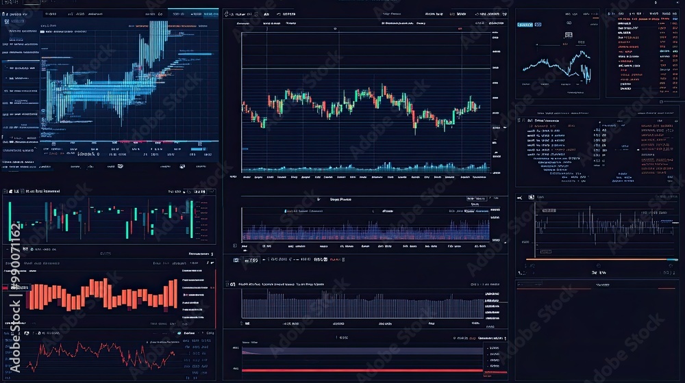 Forex trading platform graph with various indicators, showing a ...