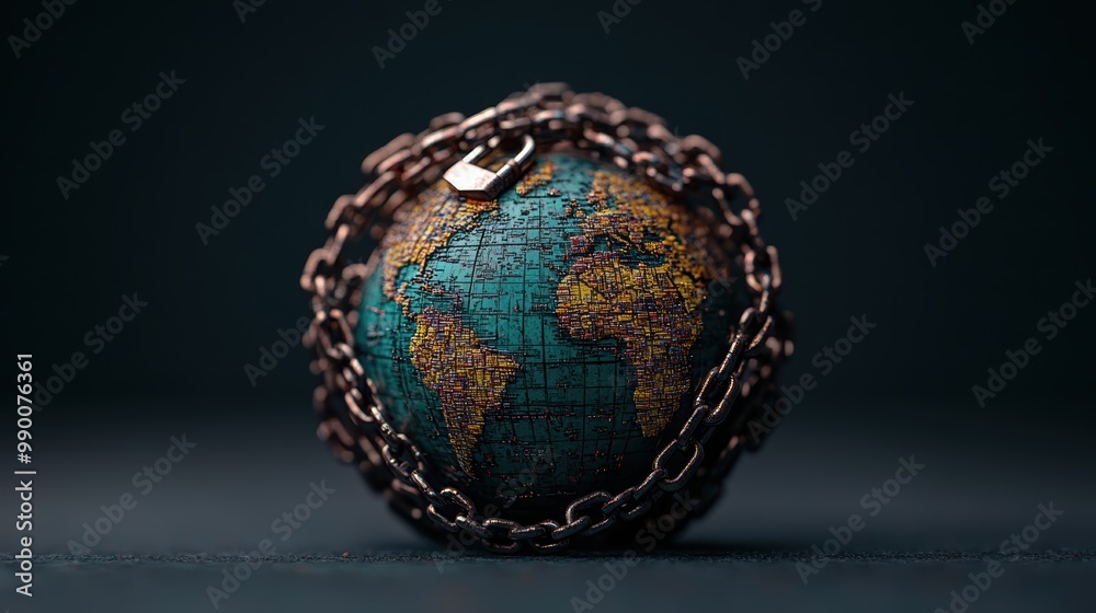 A miniature globe encased in a chain serves as a metaphor for global ...