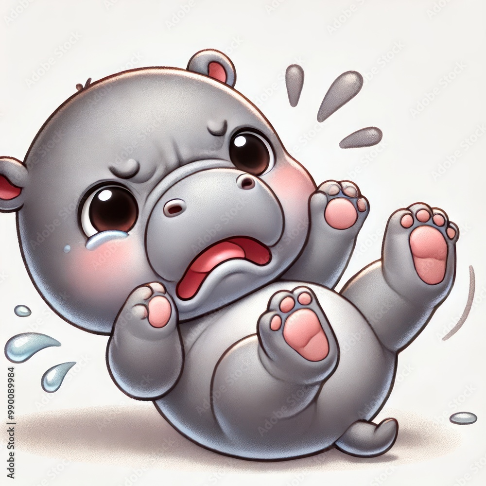 Imagine a playful cartoon scene featuring a hippo surrounded by other ...