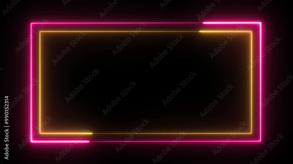neon border frame, pink yellow glowing border, rectangle, square, frame ...