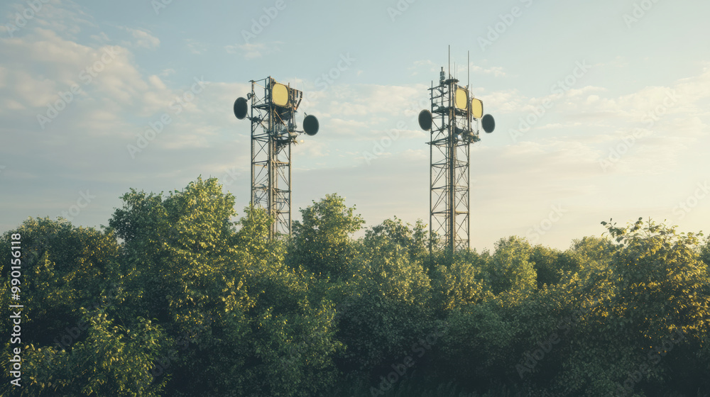 radar signal towers stand tall amidst lush greenery, showcasing their ...