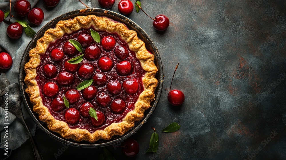 Flavorful red cherry pie with a creamy crust that is covered with delicious American cherries ...