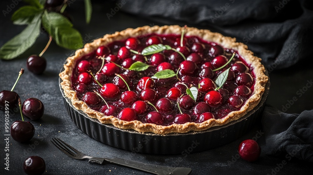 Flavorful red cherry pie with a creamy crust that is covered with delicious American cherries ...