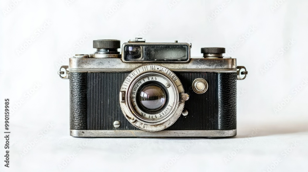 Antique film camera, front-facing, captured in full detail, isolated on ...