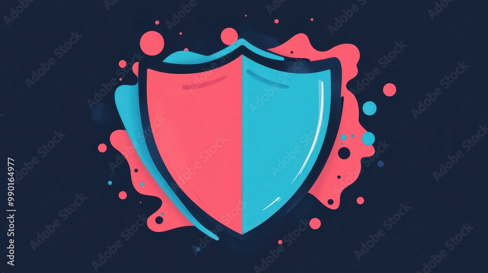 This vibrant flat illustration showcases a unique shield design in blue ...