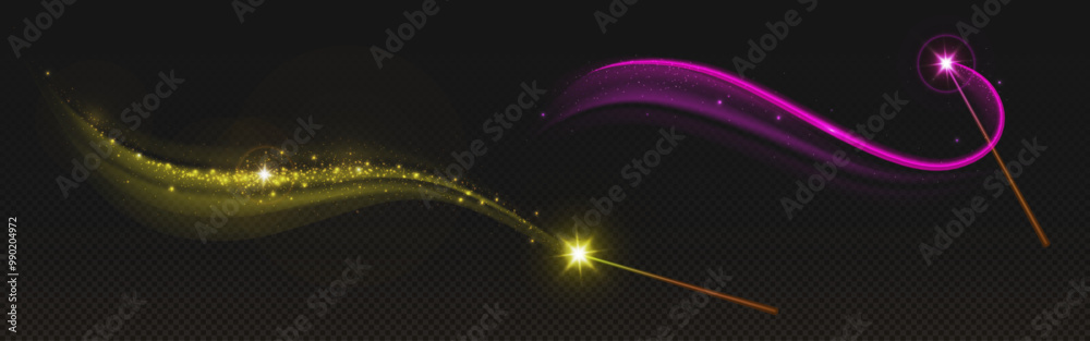Magic wands set with sparkling swirls isolated on transparent ...
