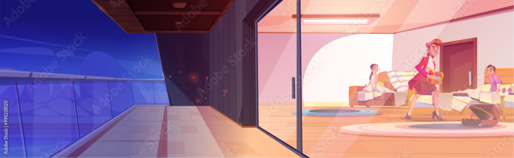 Children catch masked thief stealing treasure chest in bedroom. Vector ...