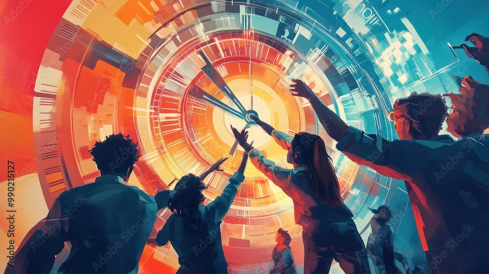 52. Vibrant illustration of a multicultural team working together ...