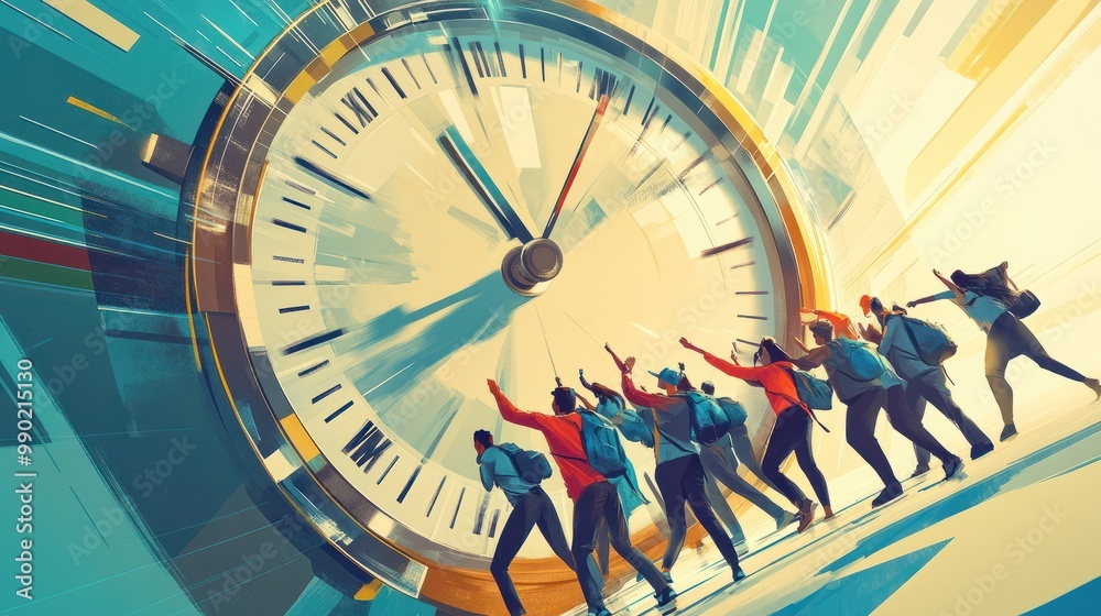 92. Vibrant illustration of a multicultural team working together ...