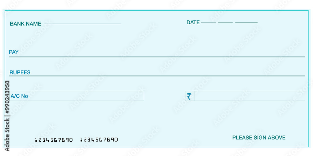 INDAIN Blank Cheque with RUPEES sign , Cheque template , Bank Cheque ...