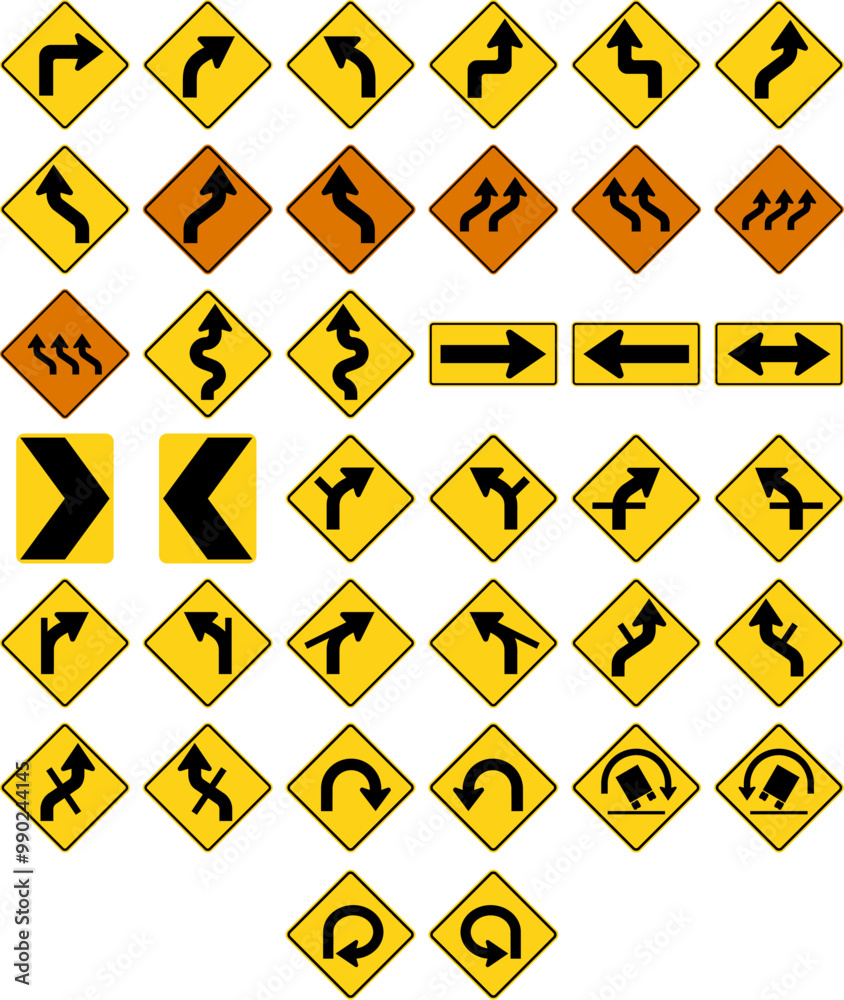 Directional and Curve Traffic Signs: Turns, Curves, Lane Shifts ...