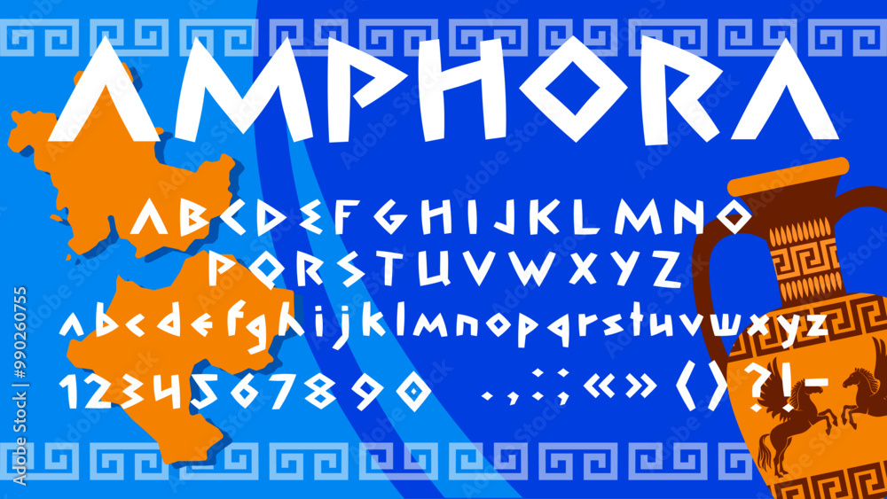 Greek style font of ancient Greece typeface and Mediterranean type ...