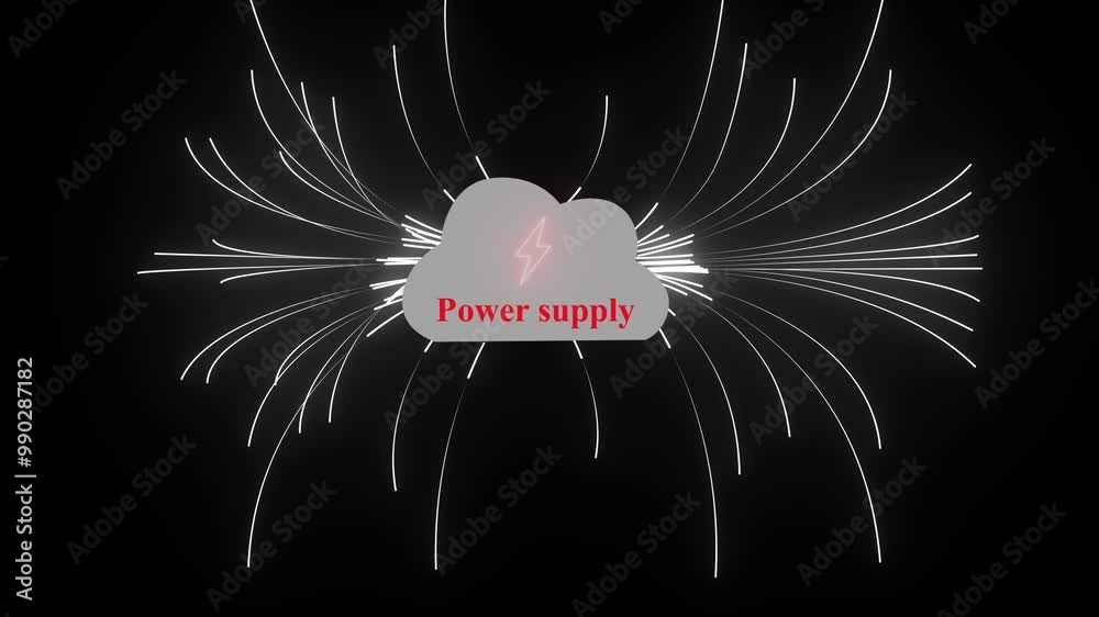 Neon cloud with power transmission Lines sign animation on black ...