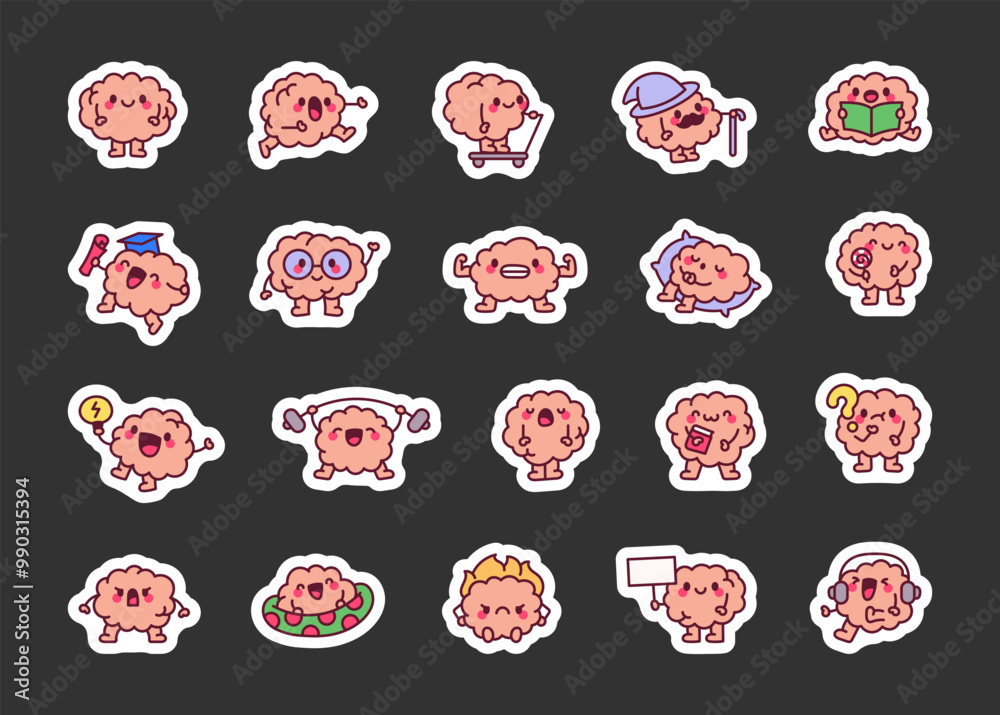 Cute brain character. Sticker Bookmark. Smart organ, related to ...