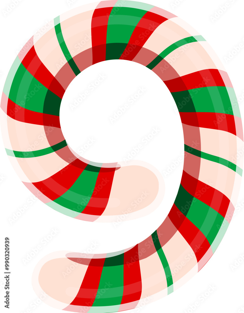 Christmas font, Xmas alphabet number 9 candy cane for festive typeface ...