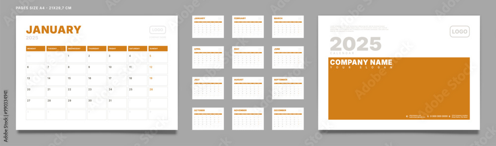 Set of 2025 Pages Monthly Calendar Planner Templates, Cover with Place ...