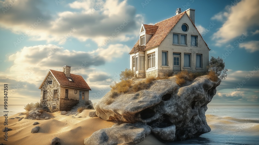 The parable of the houses built on sand and rock. A wise man builds his ...