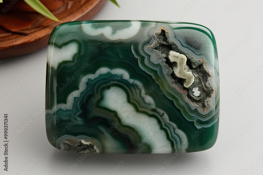 Polished Rich Jade Rectangular Patterned Slab with Smooth Surface and ...