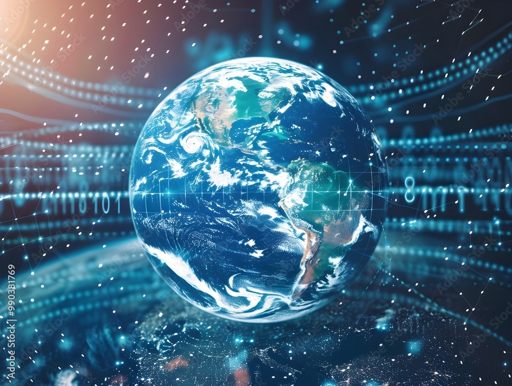Digital Matrix Surrounding Interconnected Planet Earth Concept ...