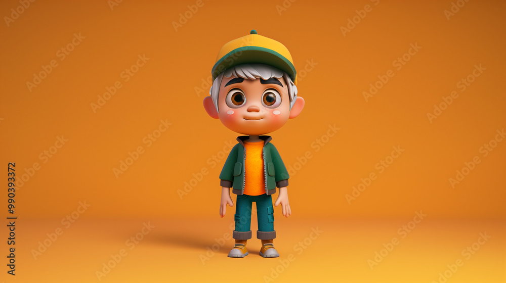 3D avatar of a little boy with big eyes and a cap, with cute facial ...