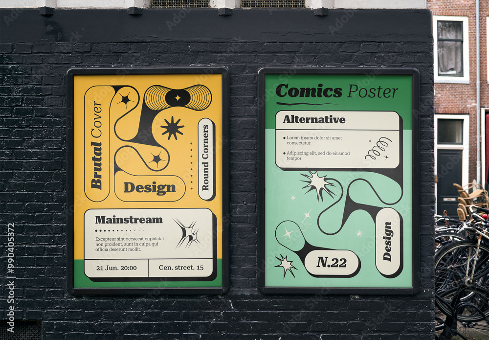 Mockup Of Two Vertical Customized Posters On Wall Stock Template ...