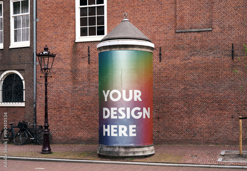 Mockup Of Vertical Customized Poster On Round Structure Stock Template ...