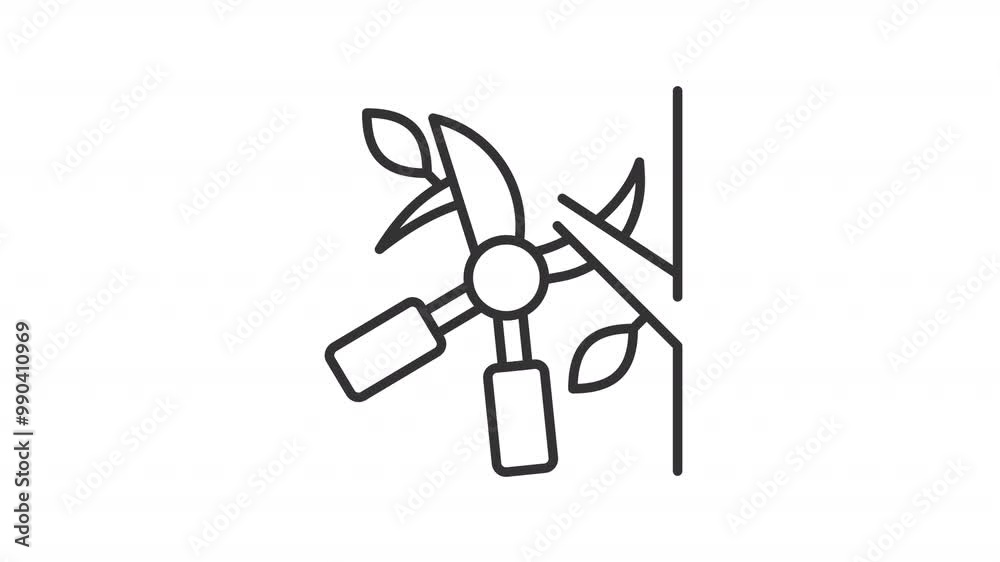 Pruning line animation. Animated shearsh cutting branch icon. Plant ...