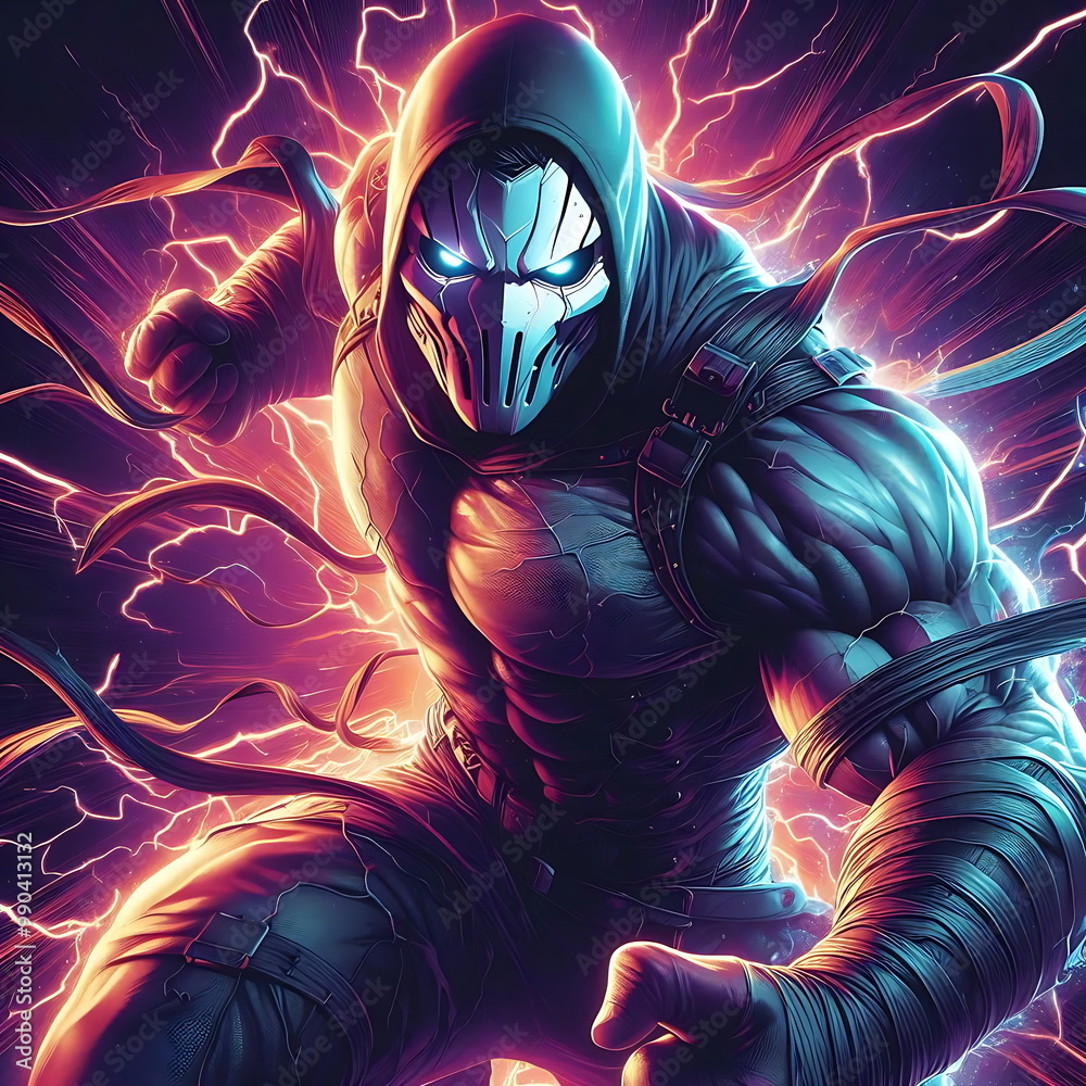 Epic Anime MC in a Ghost Mask with Lightning and Flame Effects ...