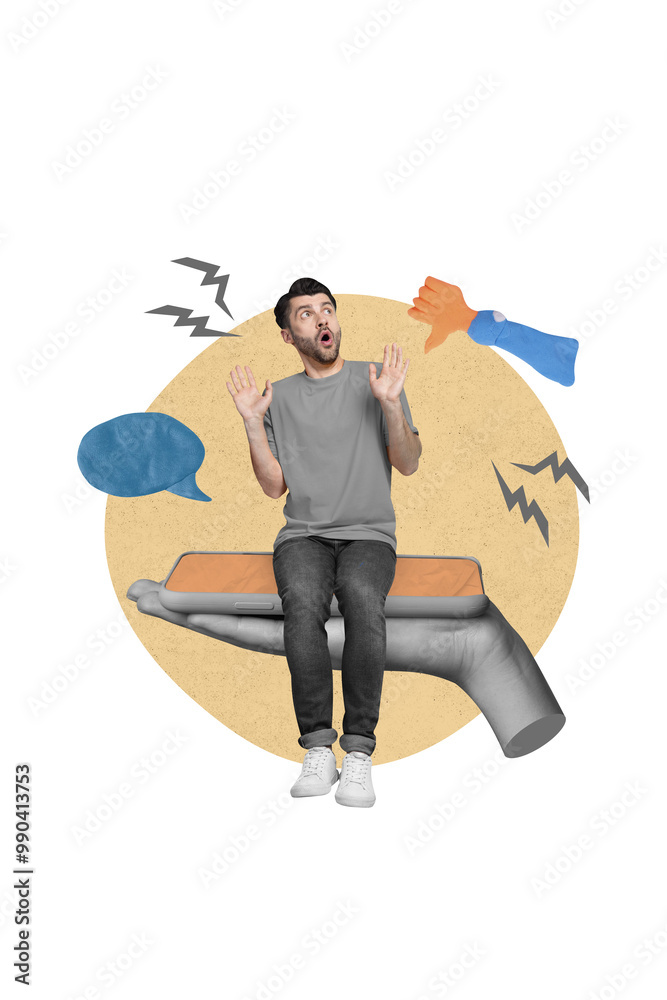 Photo collage artwork minimal picture of sad guy getting instagram ...