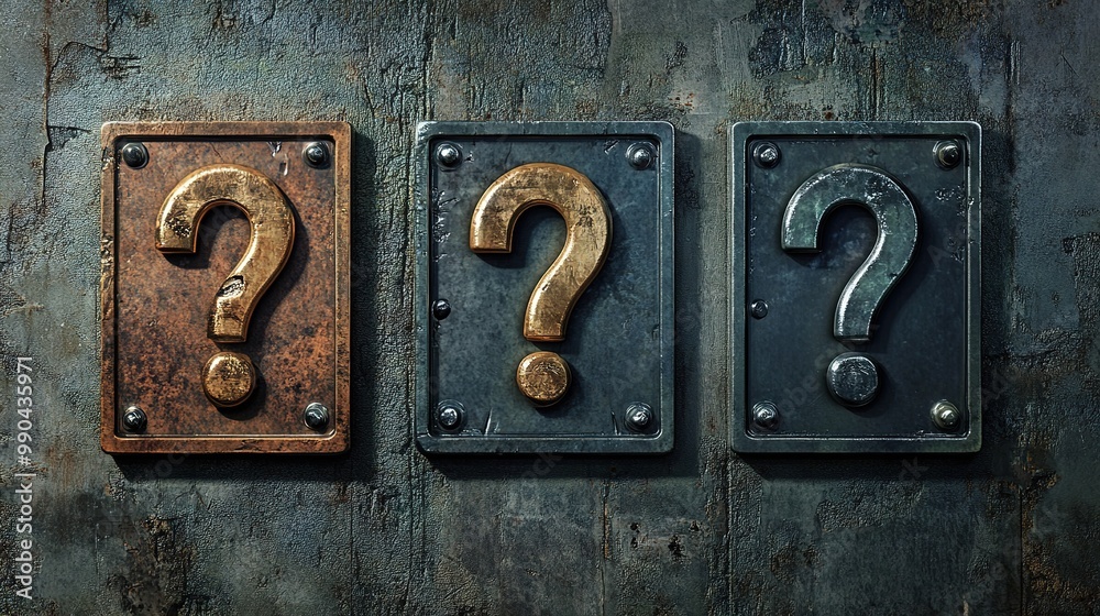 A sleek metal icon representing a questionnaire, designed with clean ...