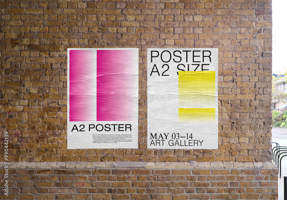 Mockup Of Two Customizable Vertical Posters On Building Stock Template ...