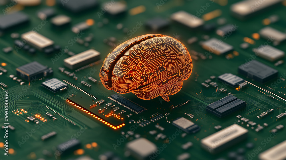 3D Image of a Human Brain Made of Circuit Boards and Digital ...