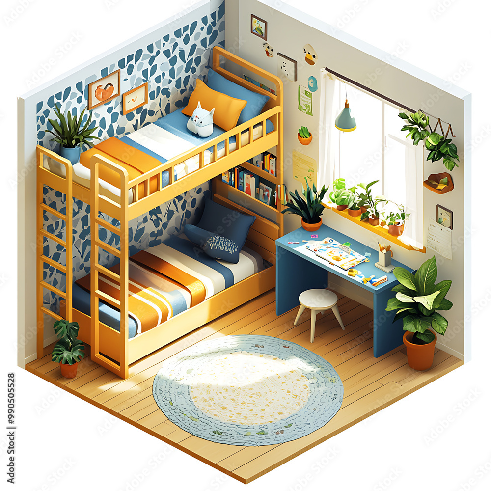 Isometric Children's Room with Bunk Beds and a Play Area Stock ...