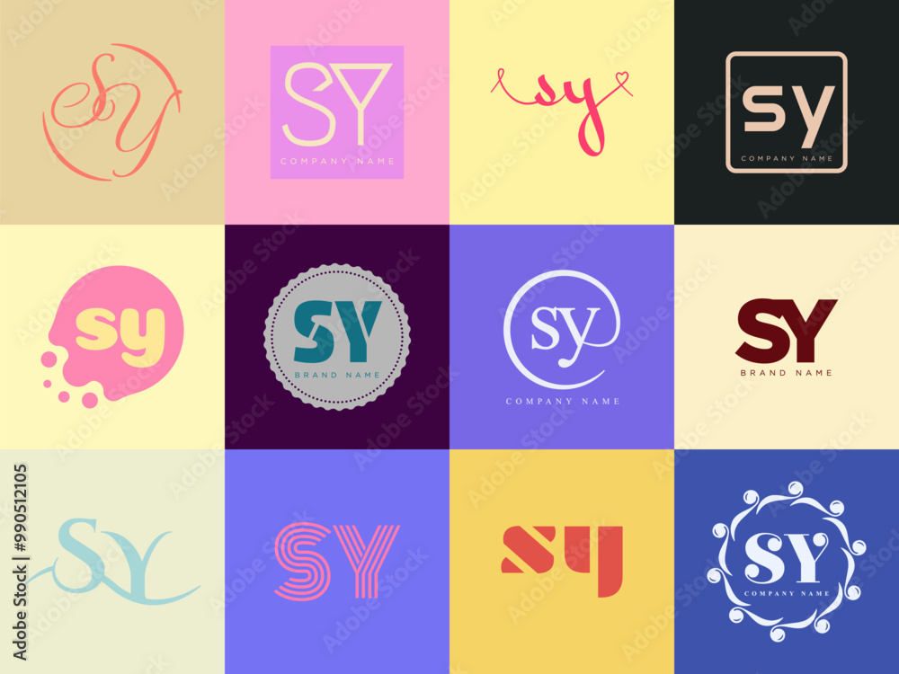SY logo company template. Letter s and y logotype. Set different ...
