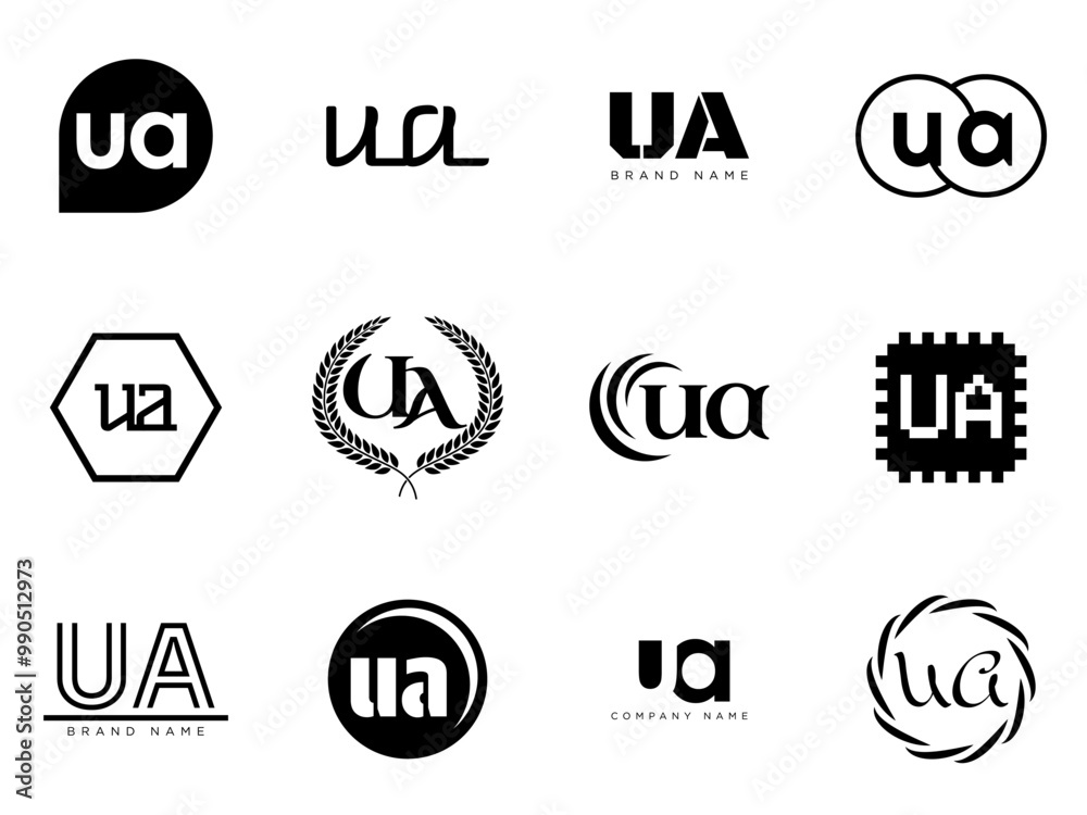 UA logo company template. Letter u and a logotype. Set different ...
