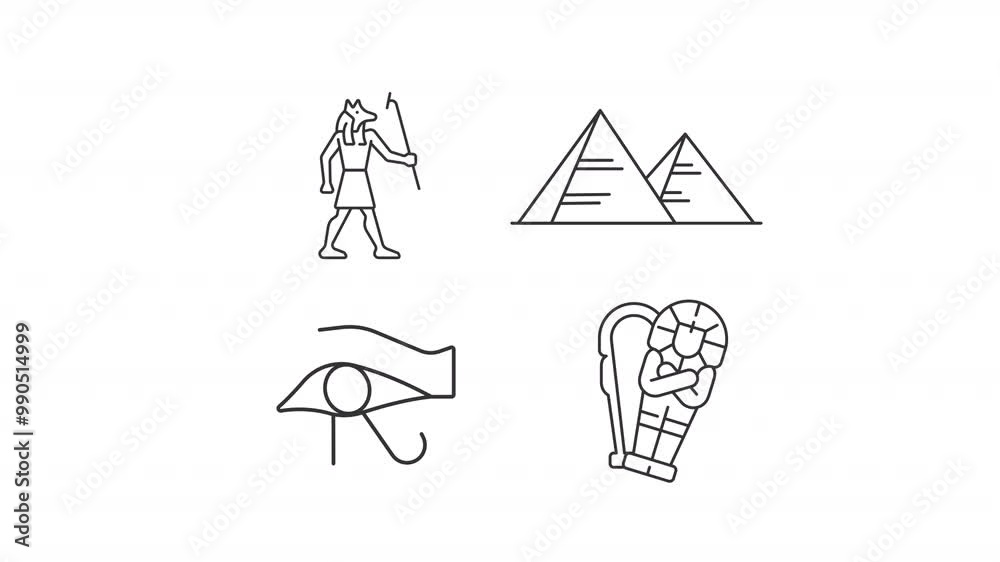 Animated ancient egypt icons. Egyptian culture line animation library ...