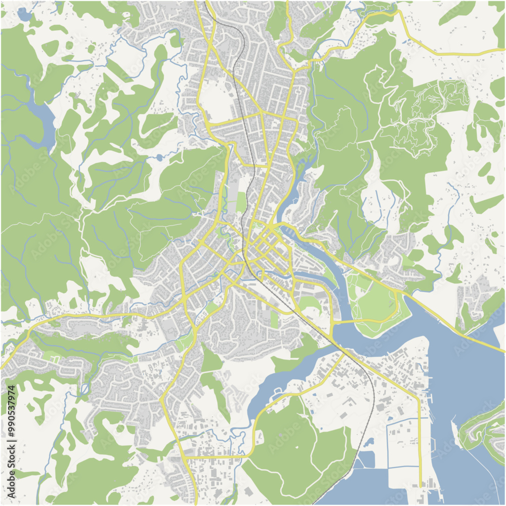Map of Whangarei in New Zealand in a normal road map style. Contains ...