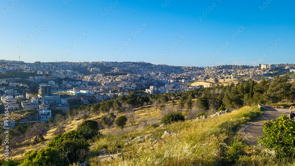 Panoramic view of the modern city of Nazareth in Israel, the childhood ...